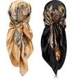 2 PCs Satin Smooth Thin Square Scarves 35.5" Print Bananas Casual Hair ...