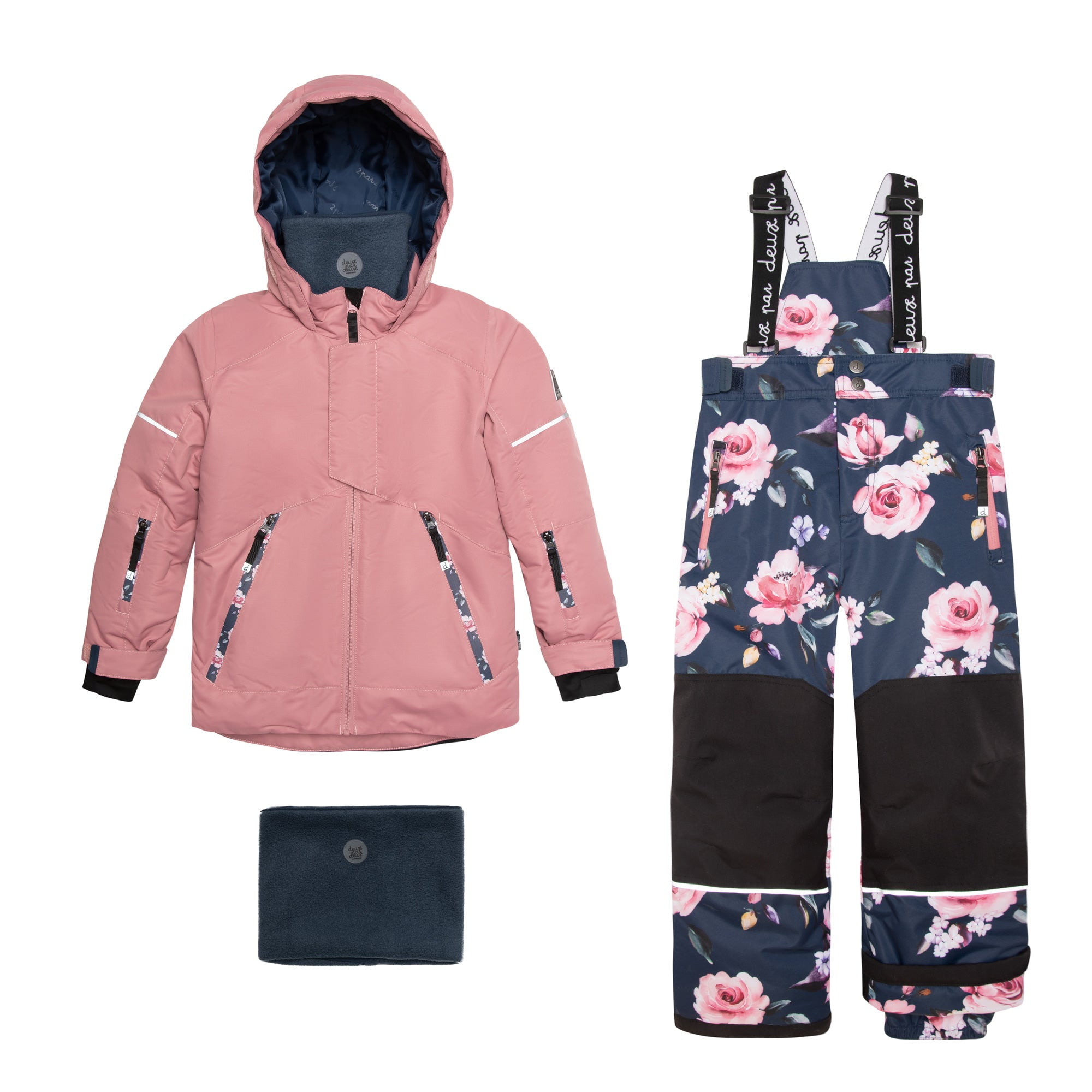Deux par Deux Two Piece Technical Snowsuit Dusty Rose And Navy Printed ...