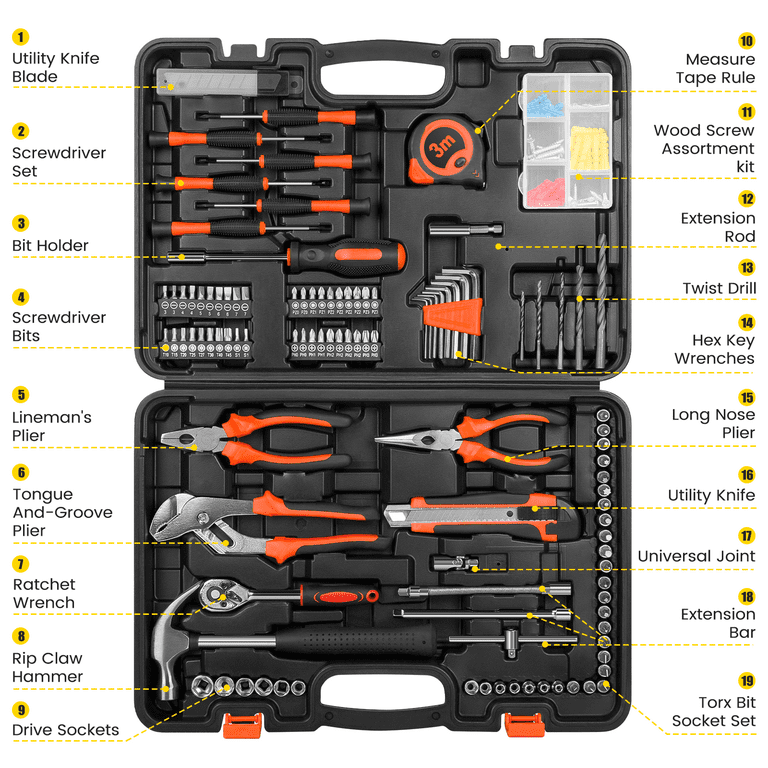 171 Piece Household Tool Kit Mechanics Tool Set Socket Wrench Auto Repair Tool Combination Package 1 4 Ratchet Wrench Mixed Hand Mechanics Tools