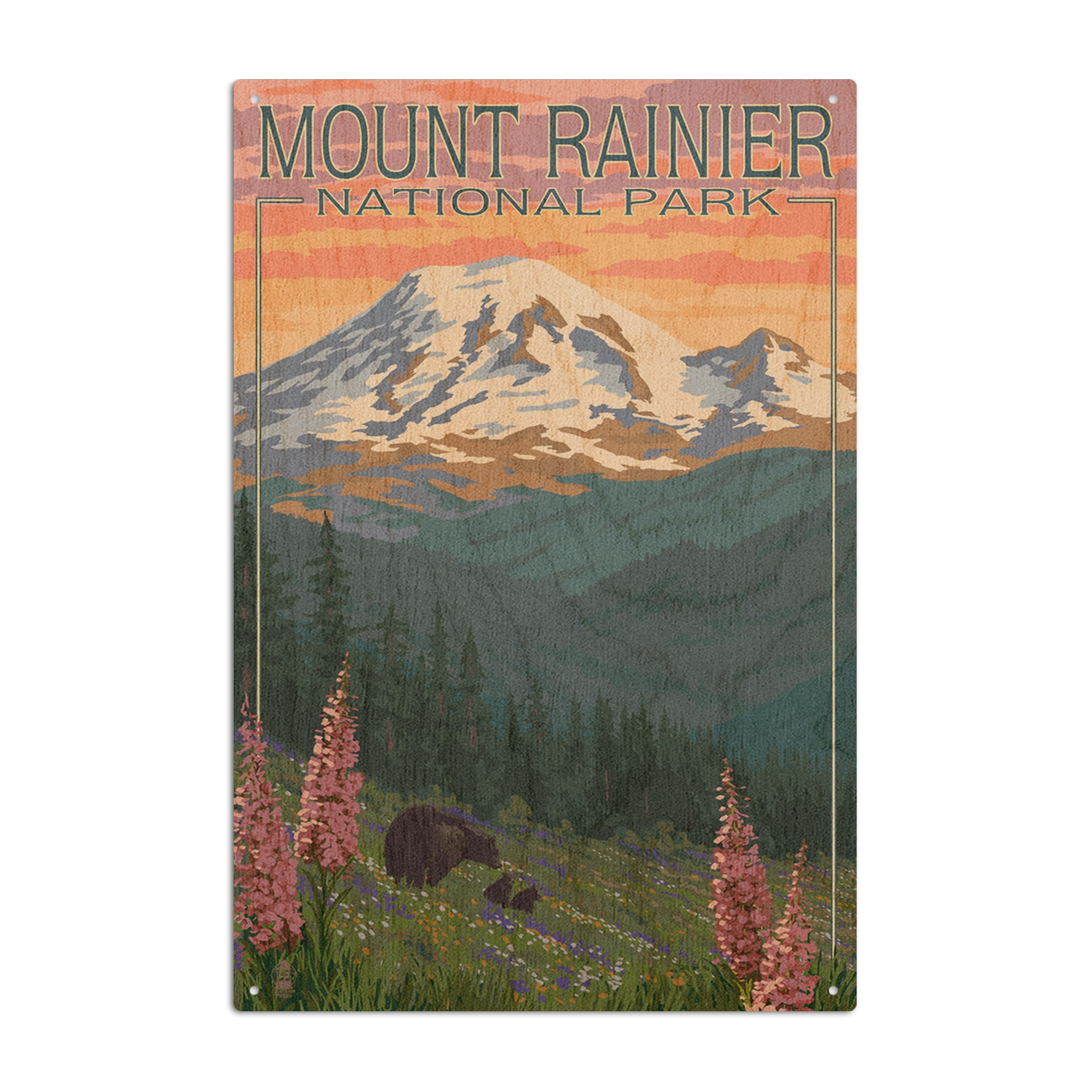 Mount Rainier National Park, Washington, Bear and Spring Flowers Birch ...