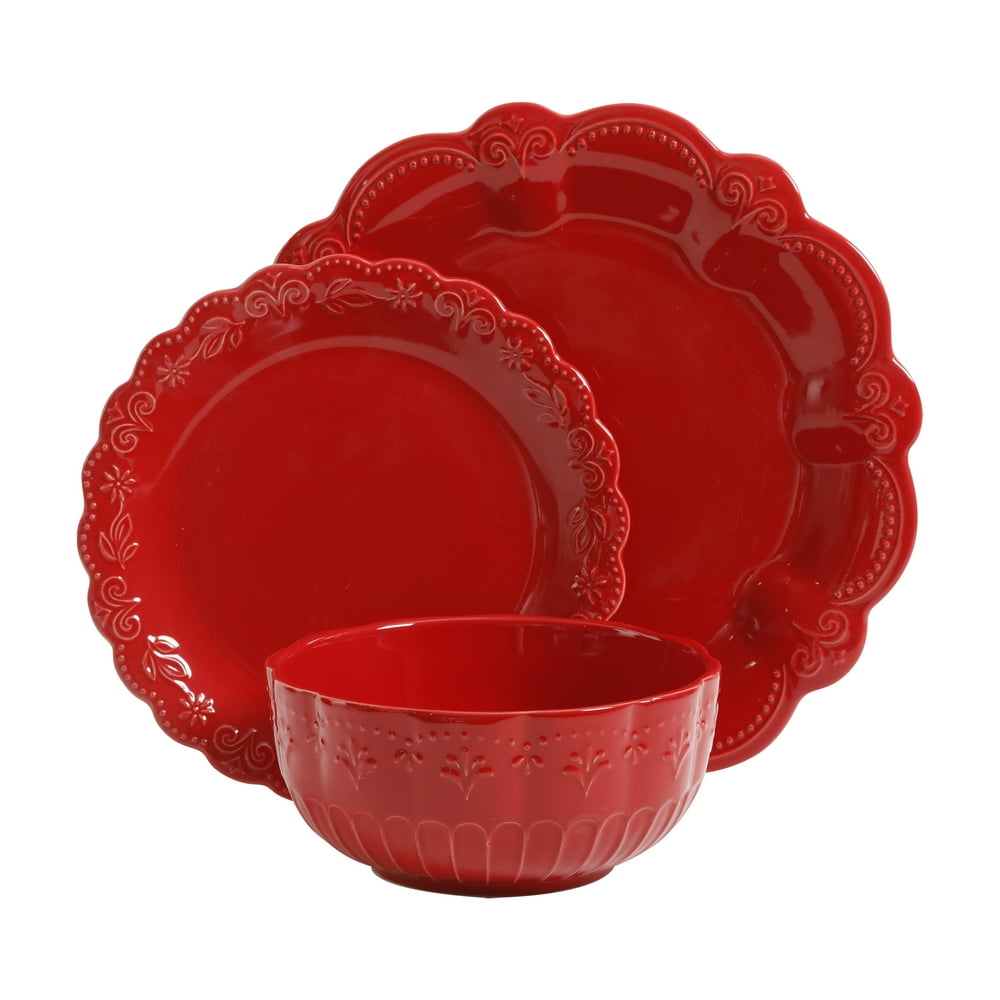 The Pioneer Woman Toni Red Dinnerware Set, 12-Piece - Walmart.com ...