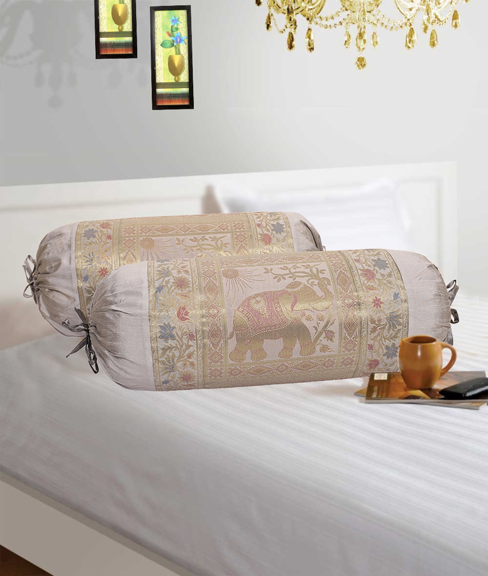 Stylo Culture Ethnic Polydupion Cylindrical Tube Pillow Bolster Pillow ...