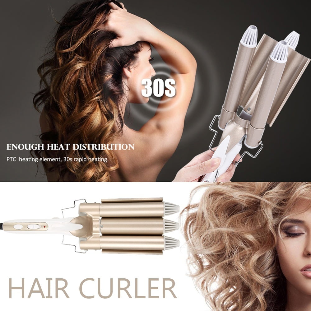 Buy Willstar New Triple Barrel Curling Iron Perm Splint Ceramic Hair Curler 3 Barrels Wave Hair ...