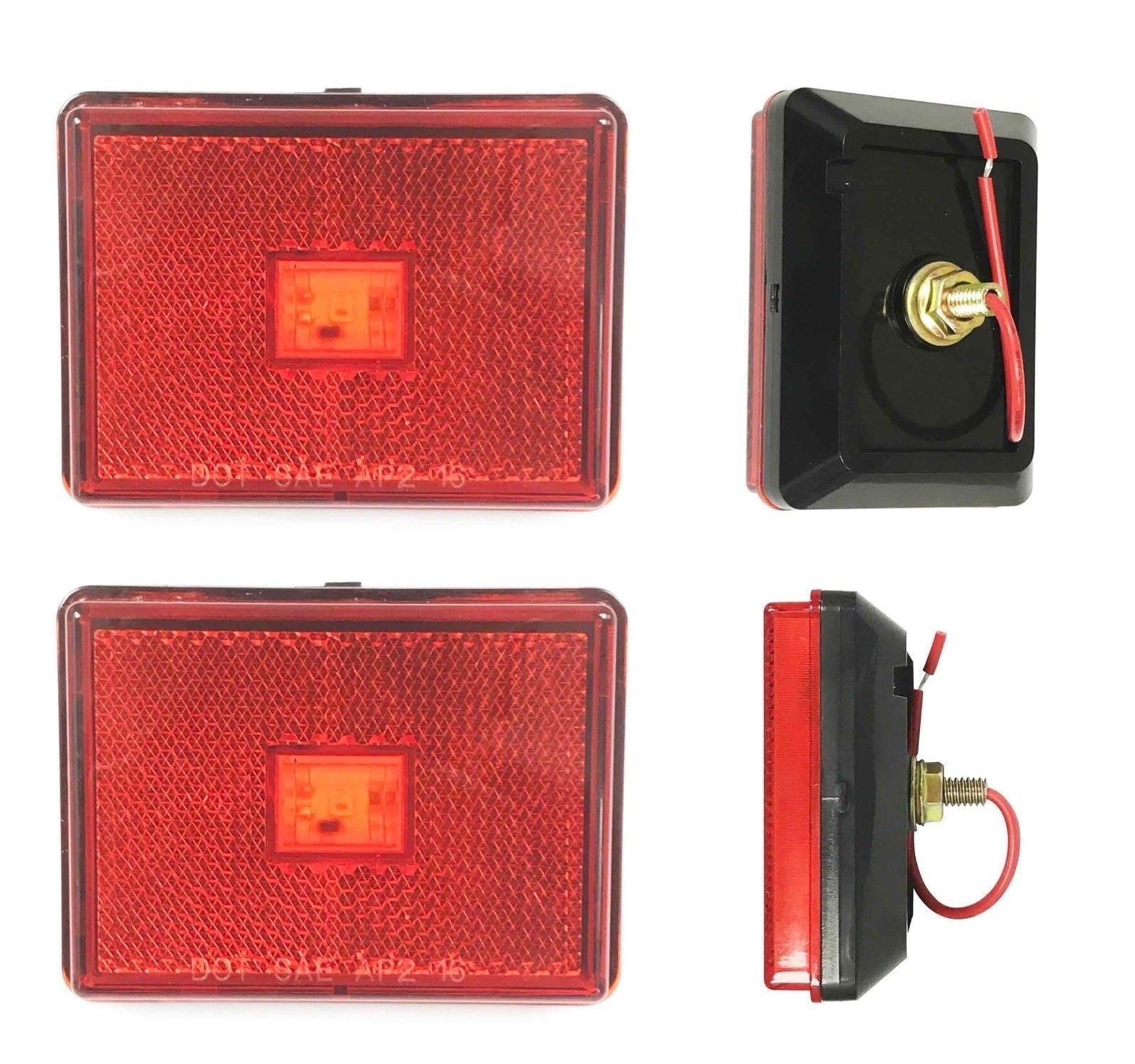 (2) Red 2" Square LED Trailer Side Marker Lights Stud Mount - 24040 ...