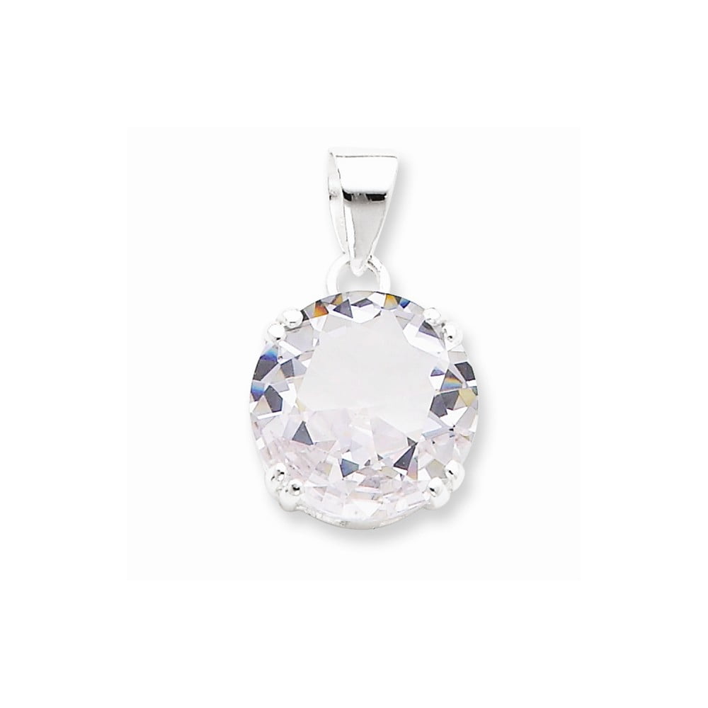Solid 925 Sterling Silver Round Clear CZ Cubic Zirconia Pendant Charm ...