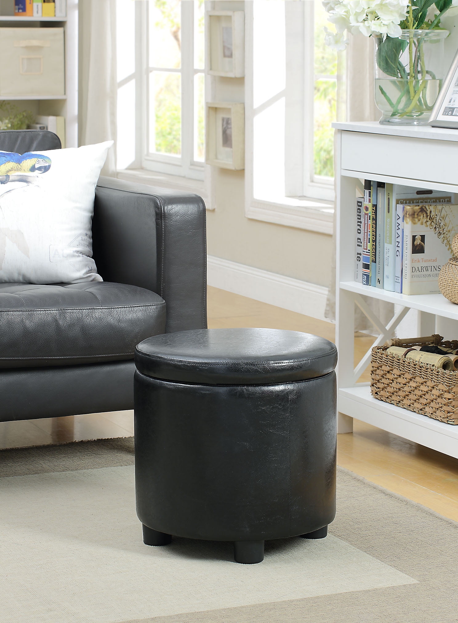 Convenience Concepts Designs4Comfort Round Accent Storage Ottoman with ...