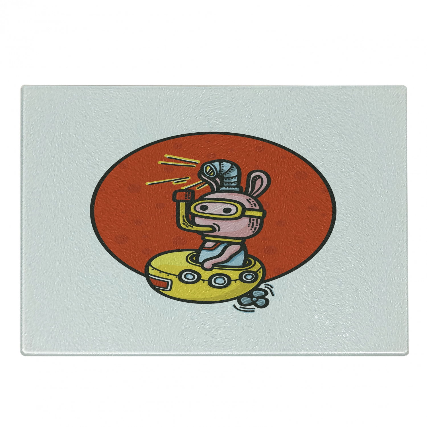 Yellow Submarine Cutting Board, Little Alien Cartoon in Spaceship ...