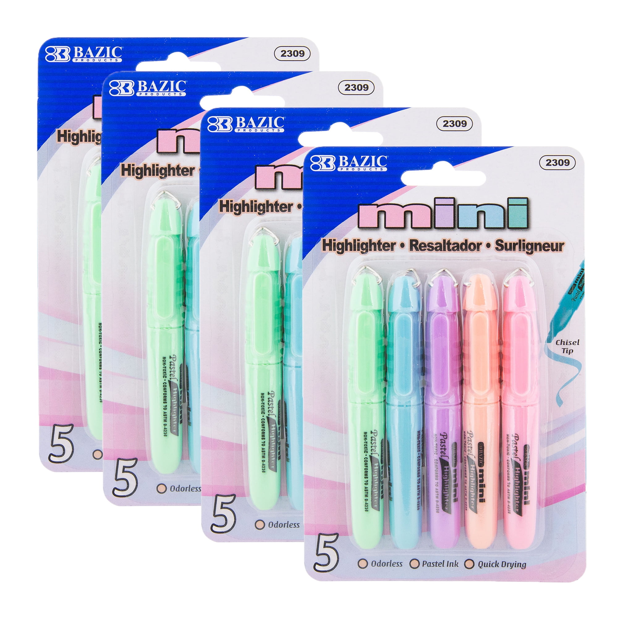 BAZIC Mini Highlighter Pen Pastel Color, Chisel Tip Broad Fine Line ...