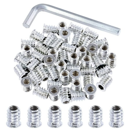 50Pcs 1/4"-20 x 15mm Threaded Inserts Nuts White Zinc Plated Carbon ...