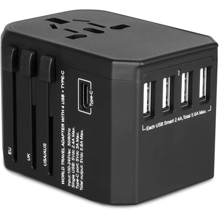 HEIBIN Universal Travel Plug with 4 USB 3.0 Ports and 1 Type-C Port ...