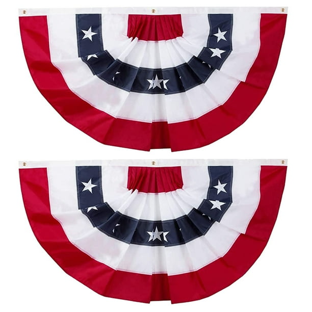 Elbourn 3x6ft Usa Patriotic Pleated Fan Flag 2pcs American Pleated