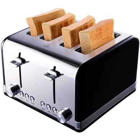 4 Slice Toaster 100% Stainless Steel with Wide Slots & Removable Crumb ...