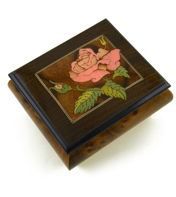 Magnificent Single Pink Rose Musical Box From Sorrento, Italy ...