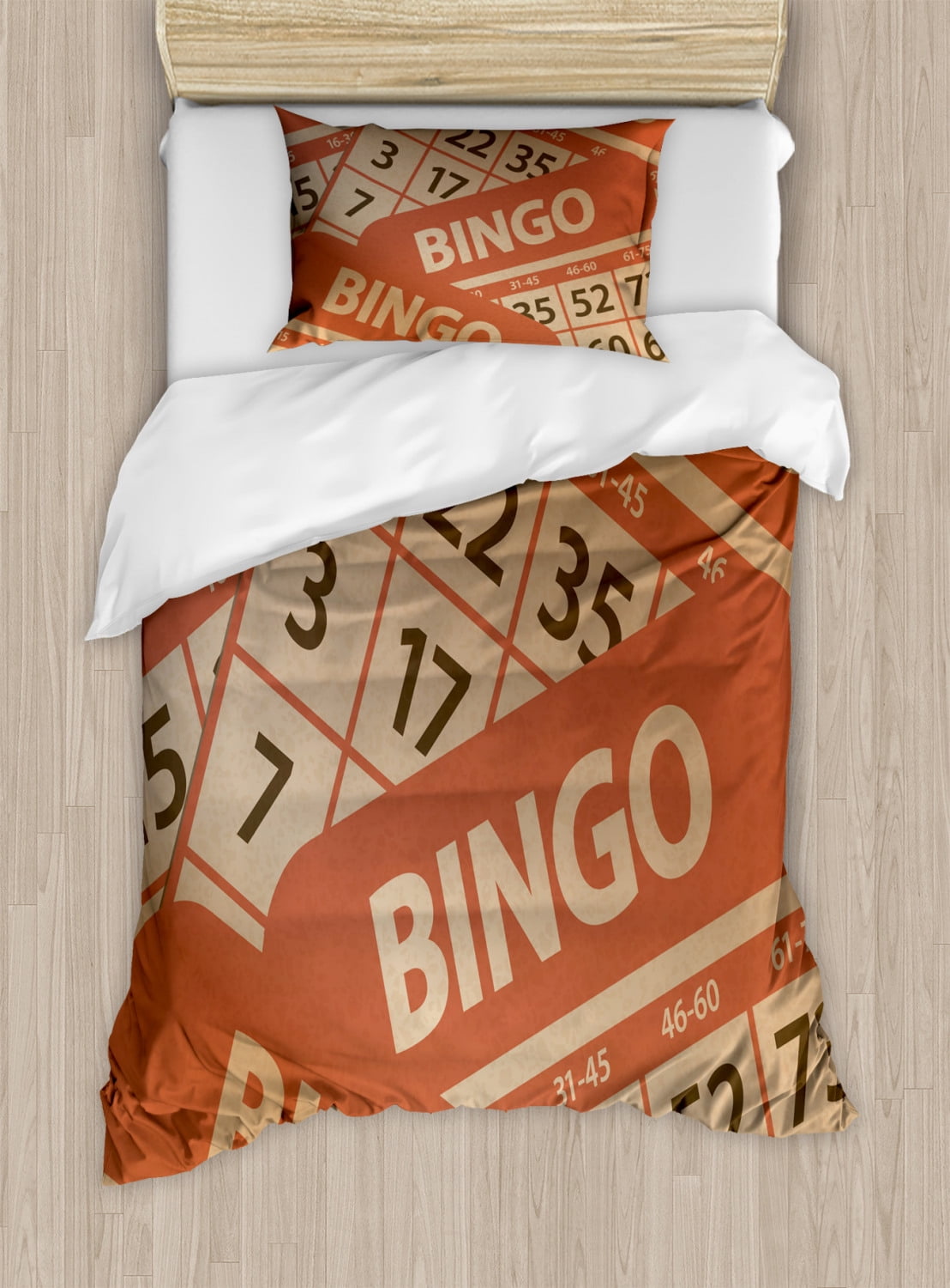 Bingo Duvet Cover Set Twin Size, Pile of Graphic Game Cards Design with ...