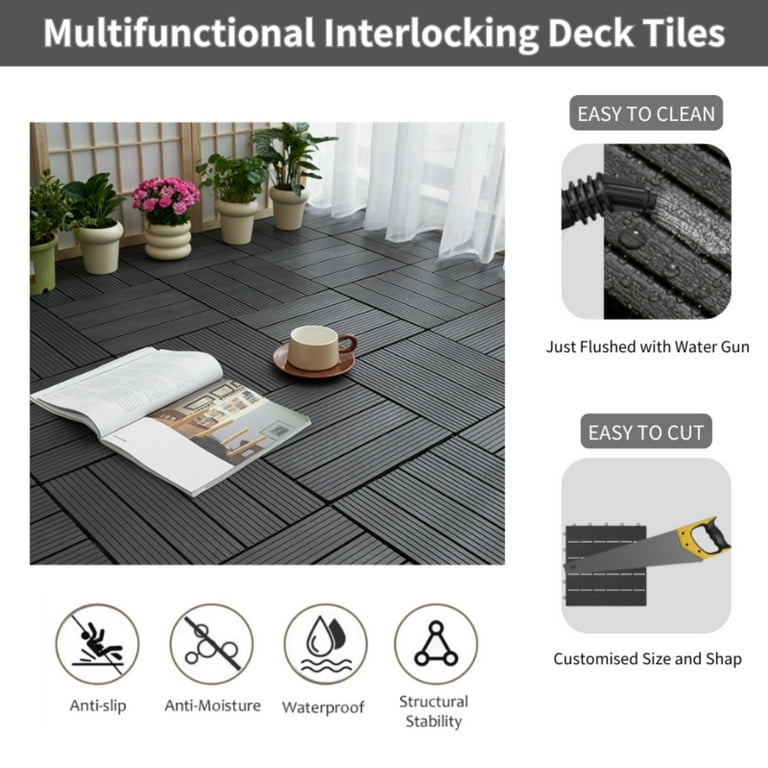 Outdoor Plastic Floor Tiles Plastic Interlocking Deck Tiles, 44 Pack,