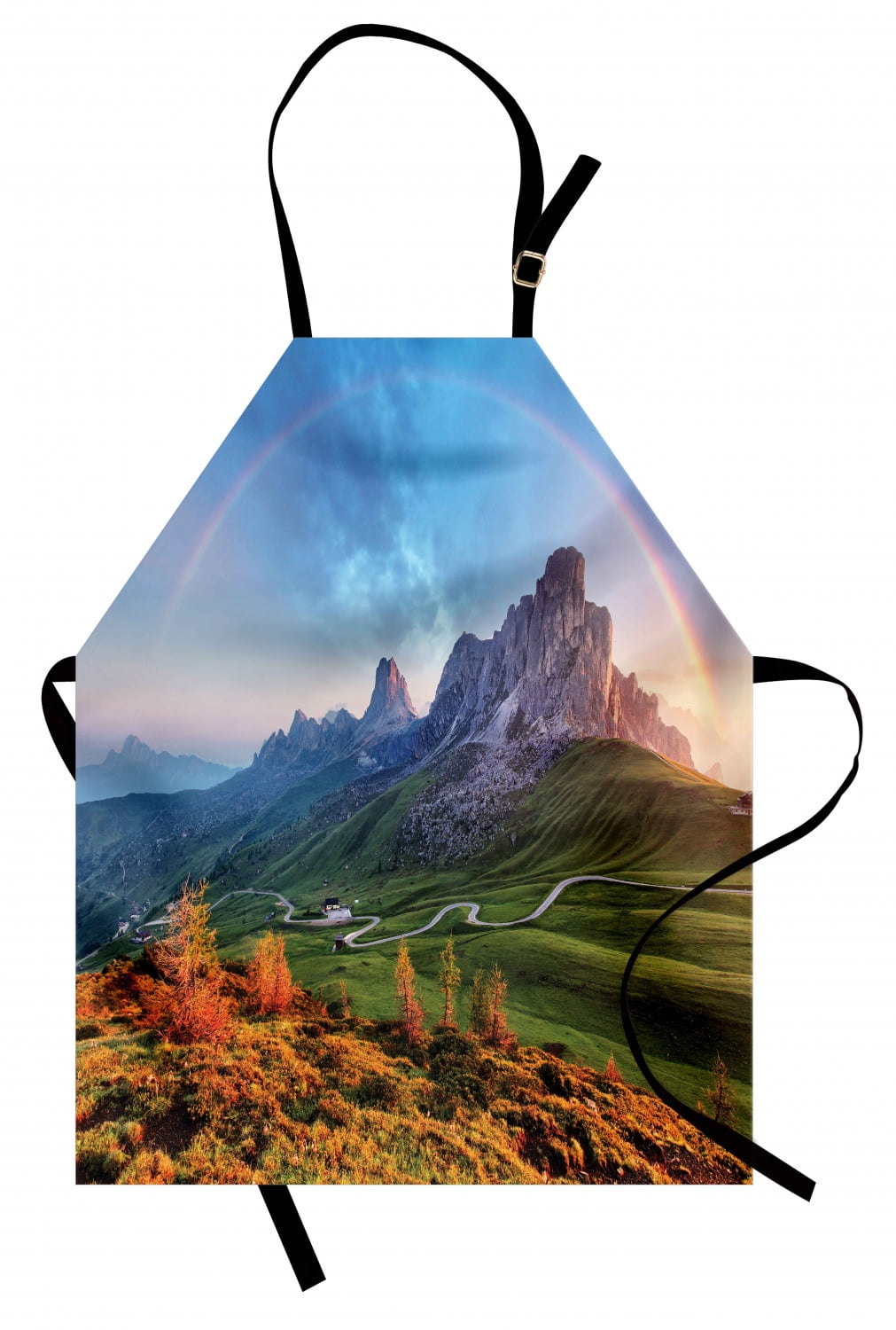 Landscape Apron Picture of Alps with a Rainbow and Green Field Mountain ...