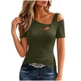 Asxite Womens Tops Short Sleeve Trendy Solid Color Asymmetric Cold ...