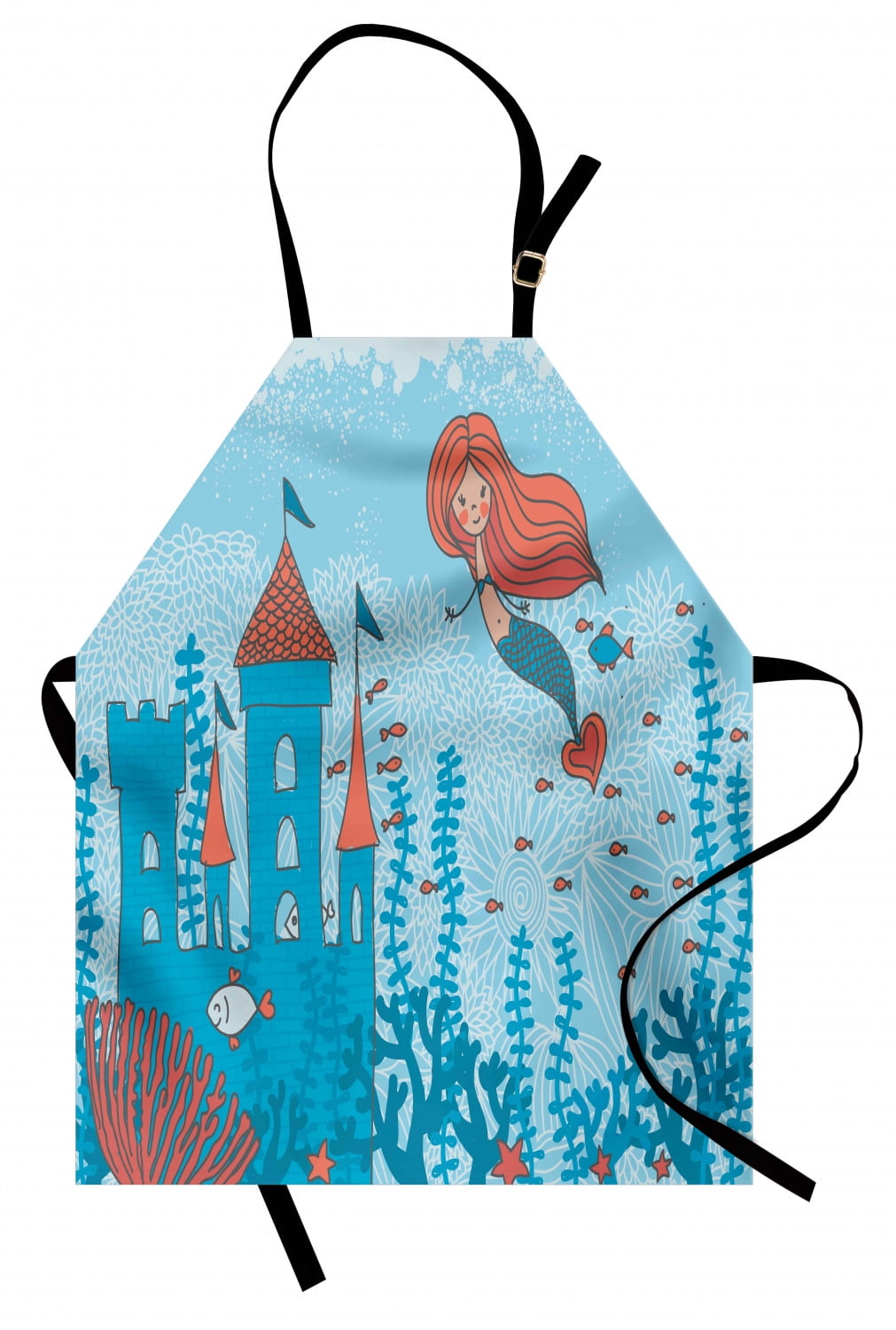 Mermaid Apron Art of Little Mermaid Under the Sea in Corals with Castle ...