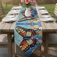 Butterfly Flower Blue Table Runner Linen Burlap Table Runner 72 Inches ...
