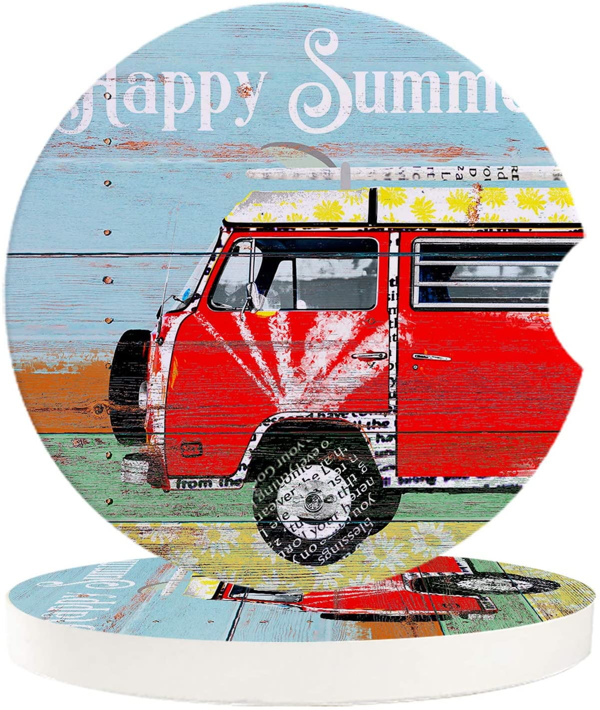 FMSHPON Happy Summer Retro Travel Car on Wooden Board Set of 6 Car ...
