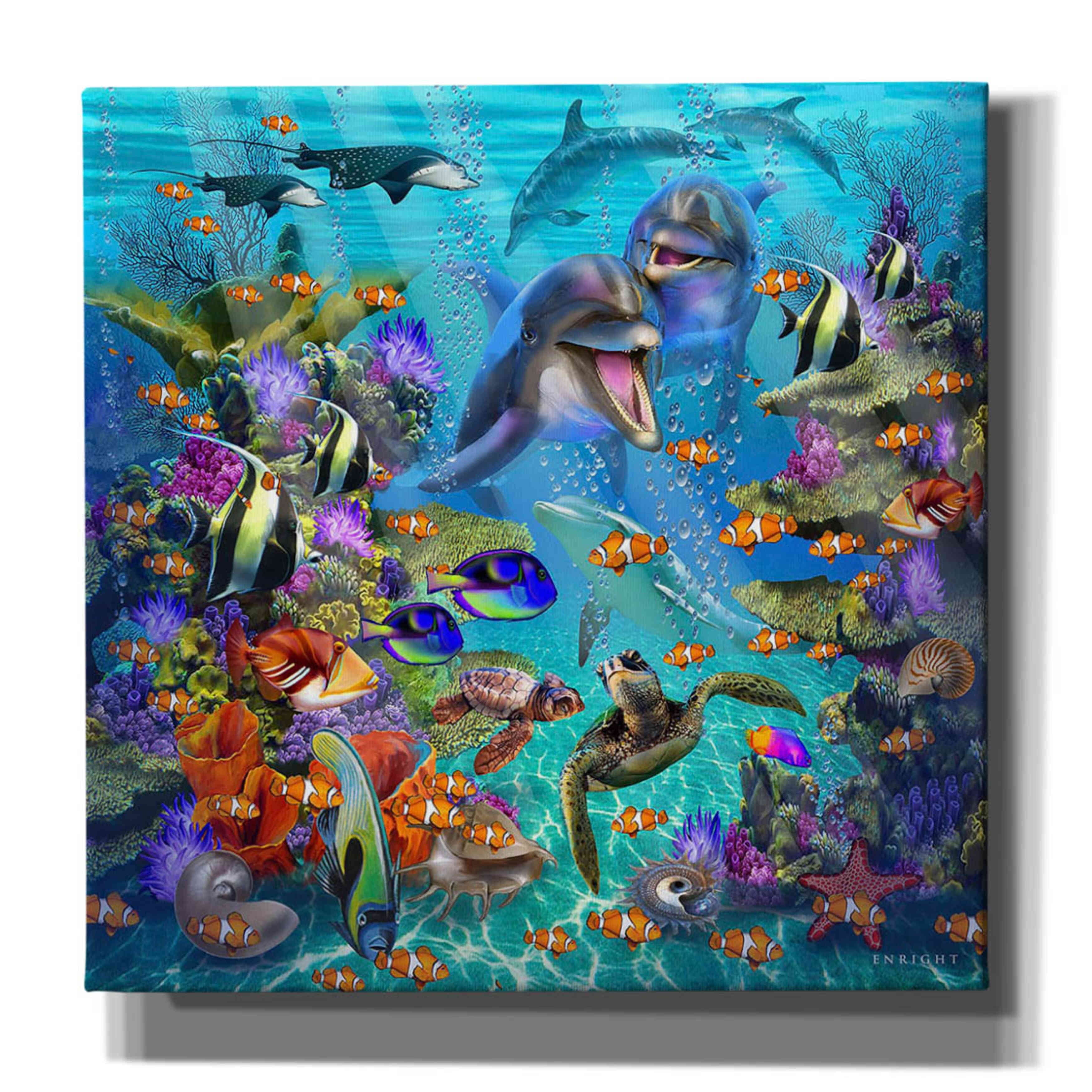 Epic Graffiti 'Dolphin Dreamscape' by Enright, Canvas Wall Art, 12"x12 ...