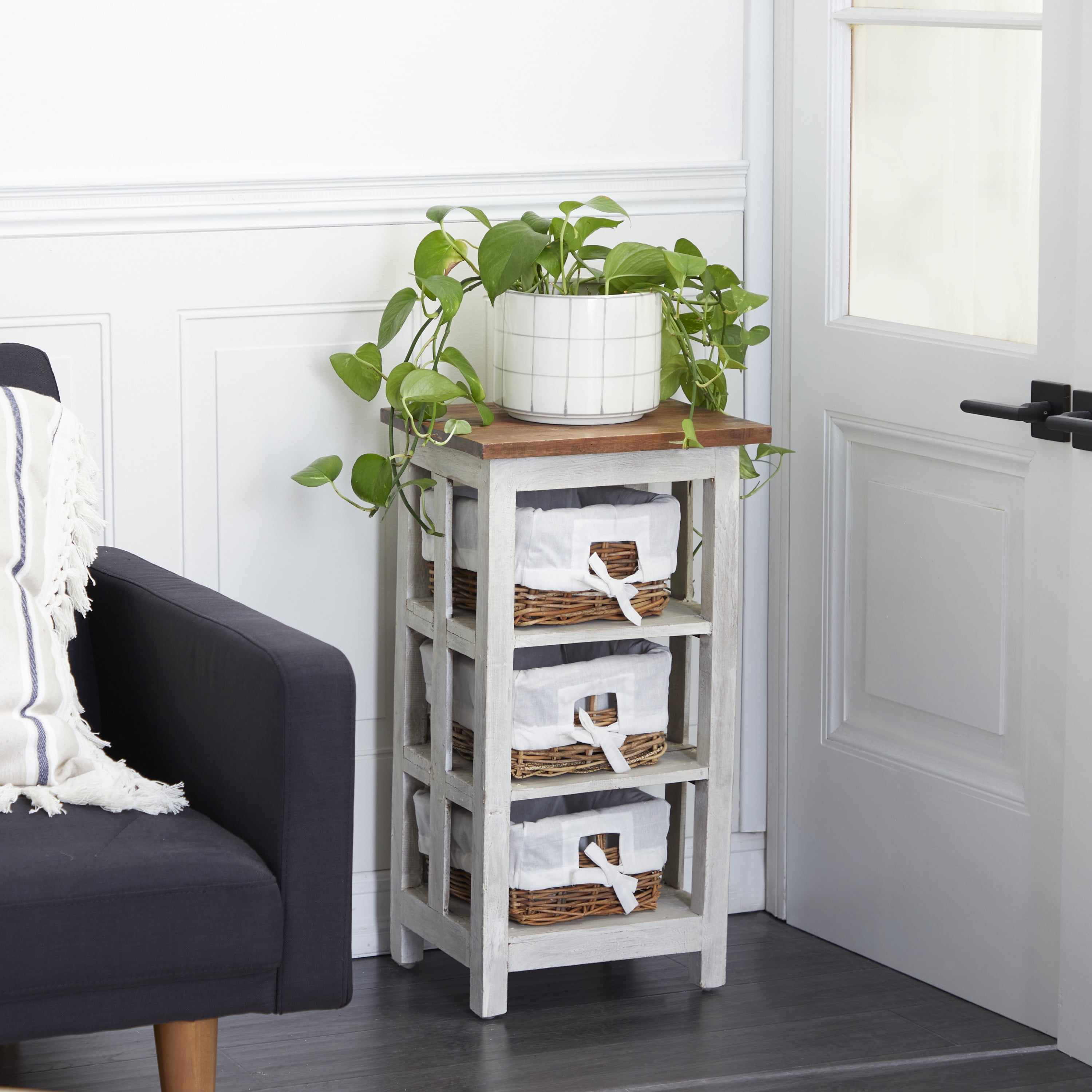 DecMode 15" x 29" White Wood 3 Baskets Storage Unit, 1-Piece - Walmart.com