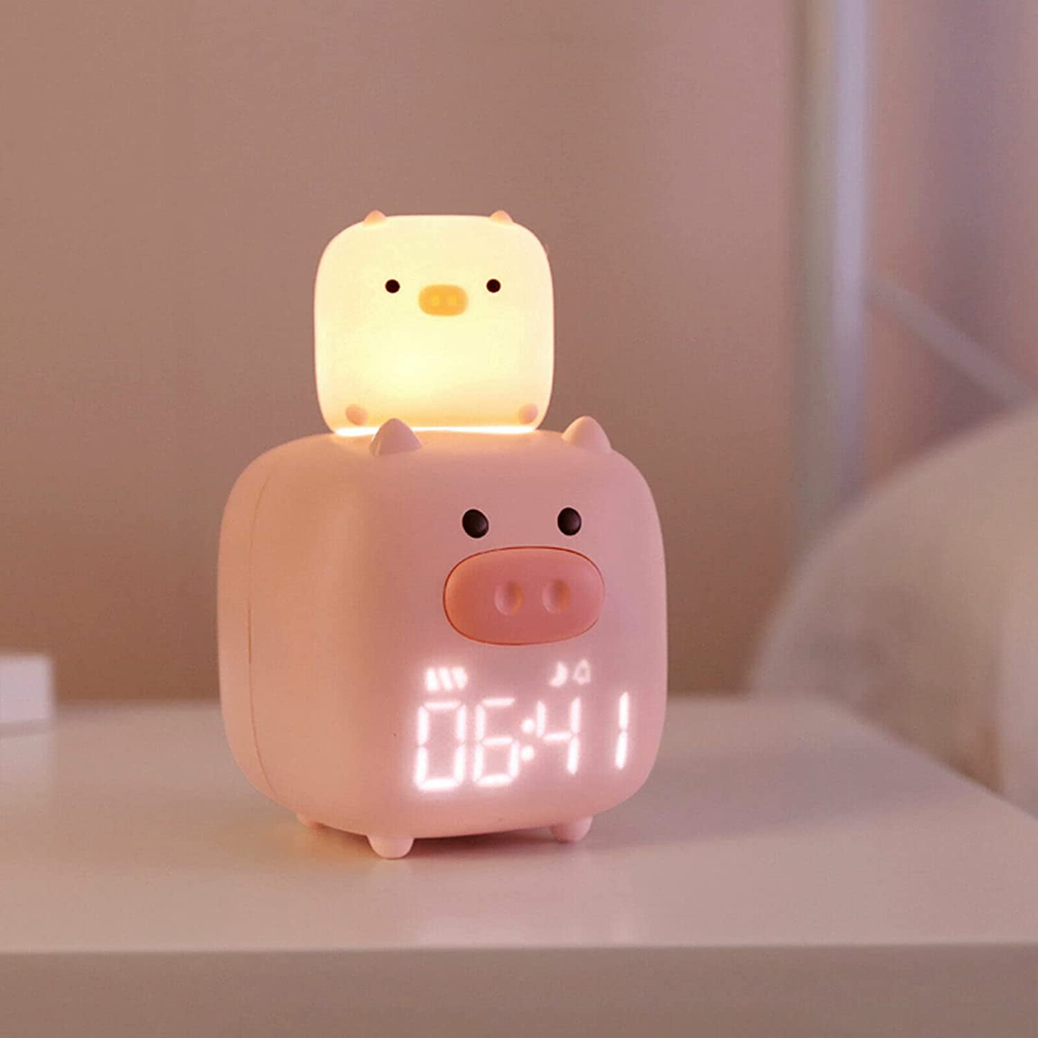Miumaeov USB Pink Piggy Alarm Clock Night Light Digital Cute Table Lamp ...