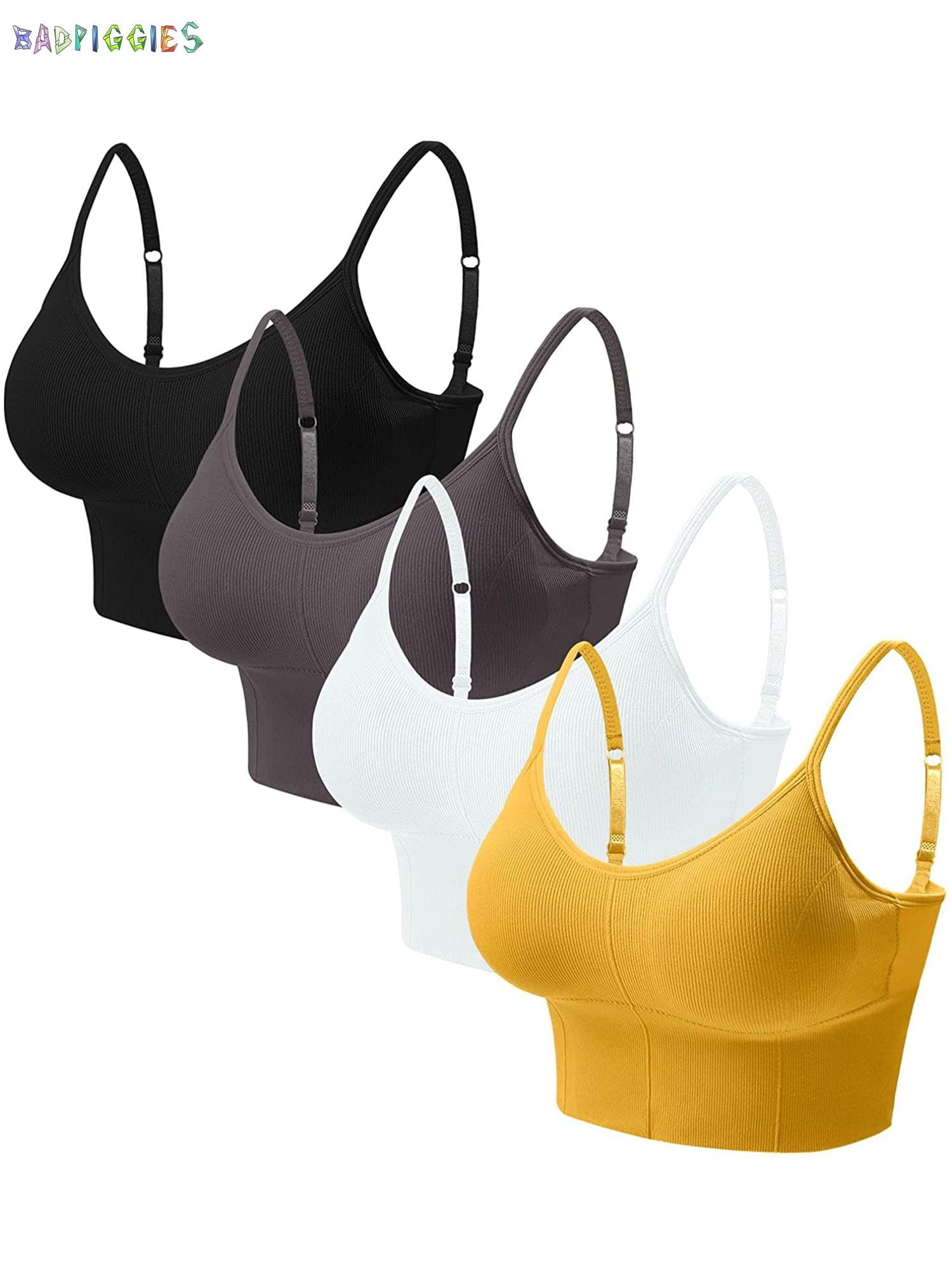 BadPiggies 4-Pack Women's Comfy Wirefree Seamless Bra Adjustable Cami ...