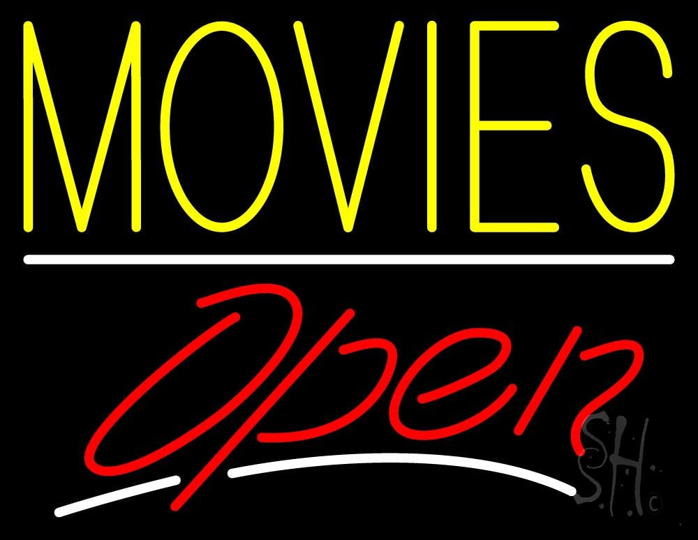 Yellow Movies Open LED Neon Sign 15" Tall x 19" Wide - inches Black ...