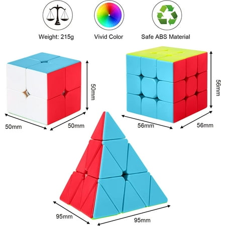 HEIBIN Magic Cube Set, Speed Cube Set 2x2x2 3x3x3 Pyramid Stickerless ...