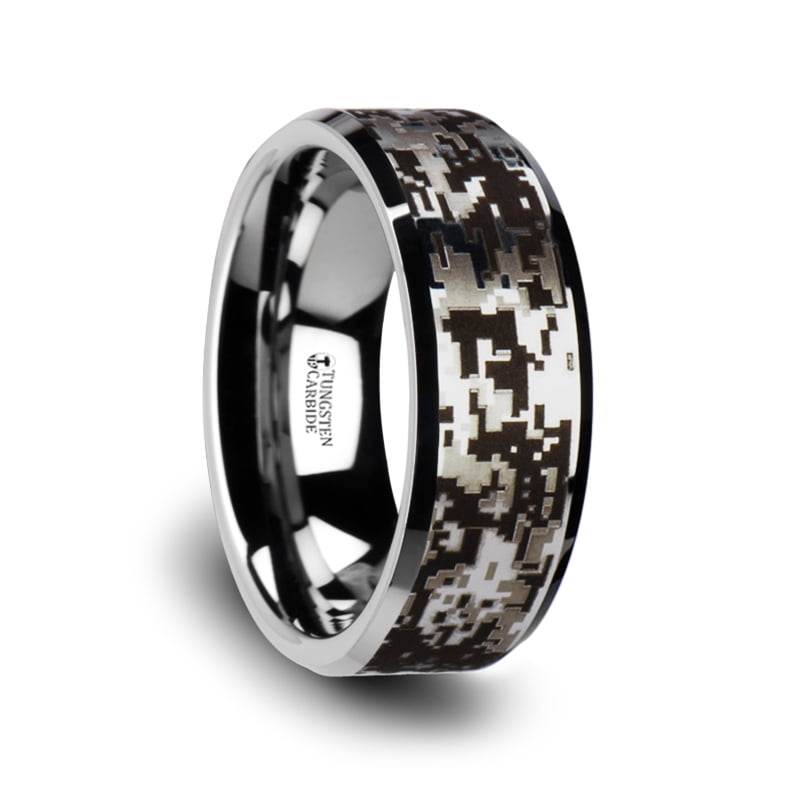 Stealth Tungsten Carbide Wedding Ring With Engraved Digital Camouflage ...