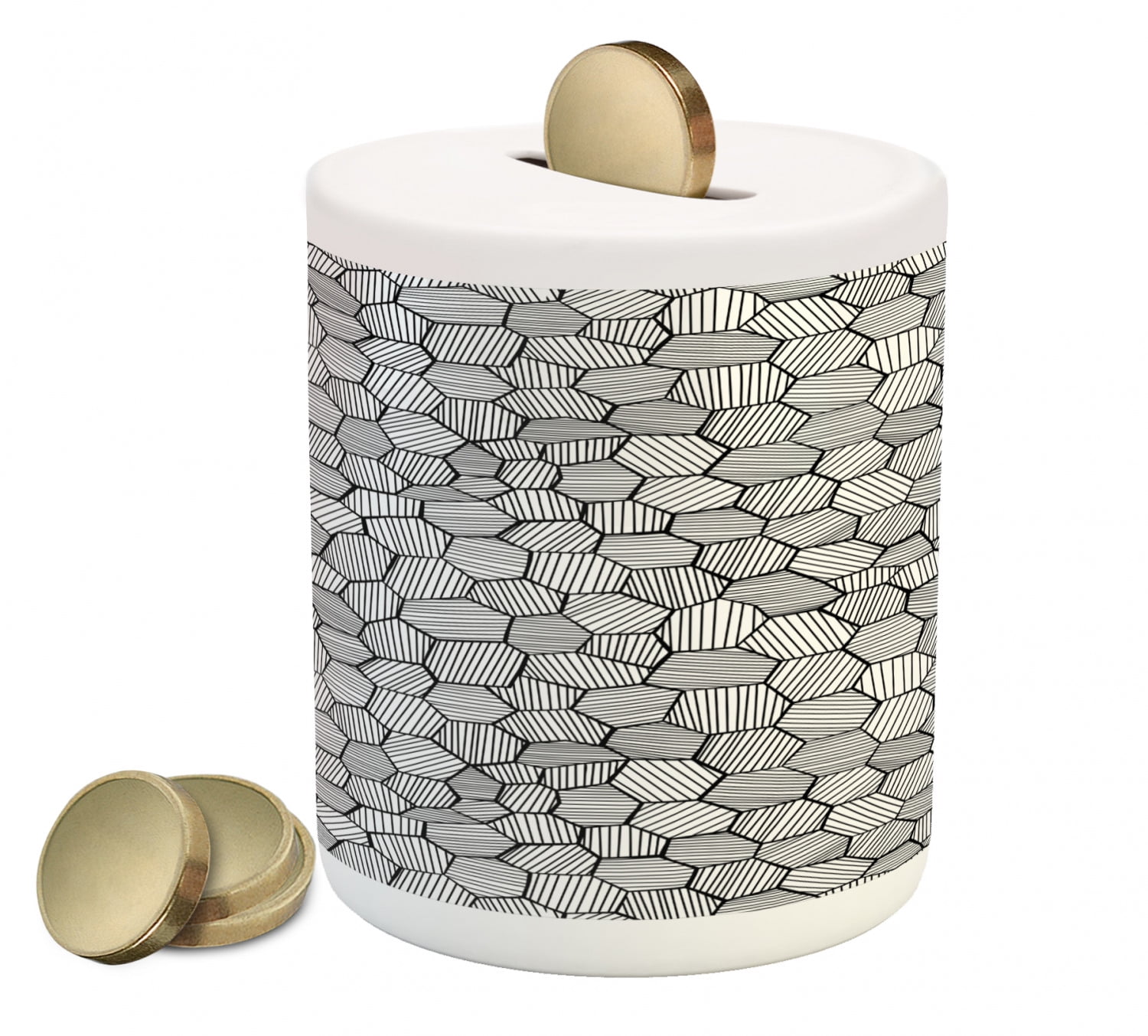 Geometric Piggy Bank, Hand-Drawn Sketch Deformed Hexagon Shapes ...