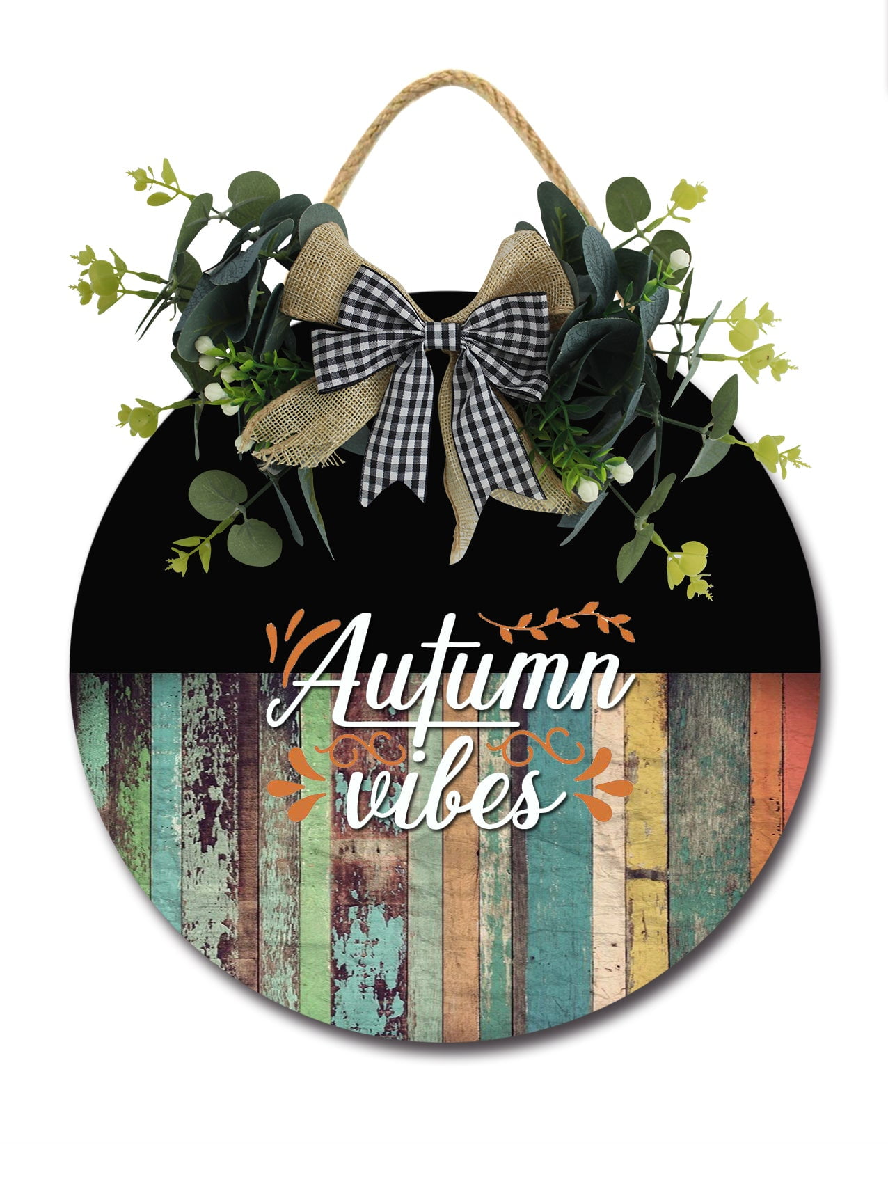 Fall Breeze Autumn Leaves Sign Front Door Porch Decorations, Round ...