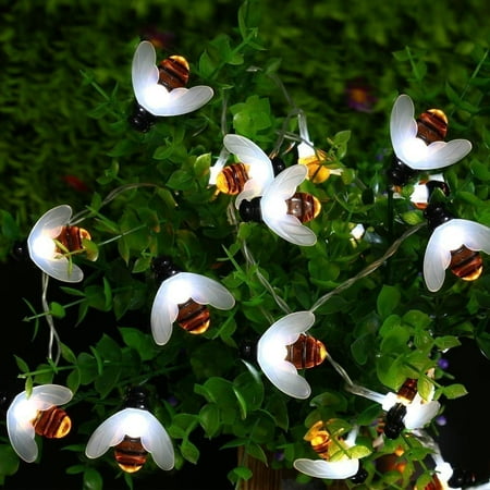 Solar Honey Bee String Lights, Waterproof 30 LED Bumble Bee Shaped ...