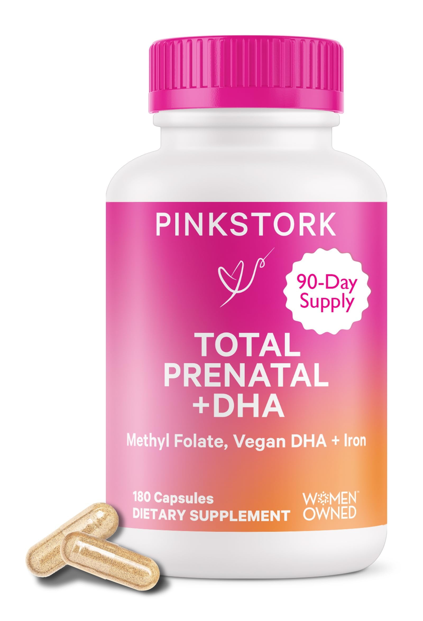 Vitaminas prenatales Pink Stork Total con DHA, folato y hierro 180 ...
