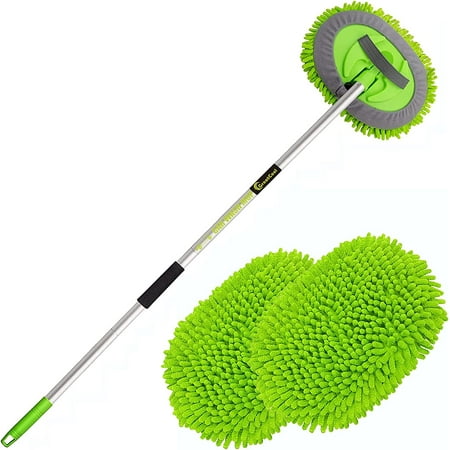 Car Wash Brush Long Handle Cleaning Mop Kit, 2 in 1 Chenille Microfiber ...