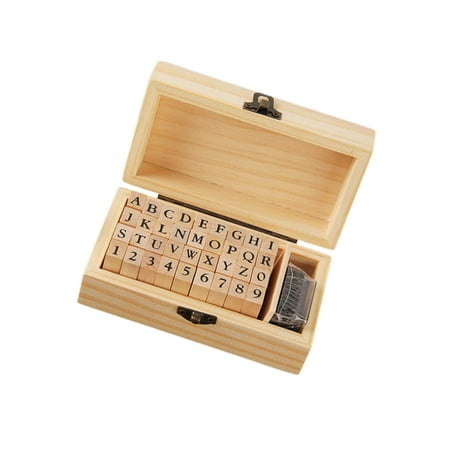 36PCS RUBBER LETTER STAMP ALPHABET WOODEN BOX SET Stamps Symbol Stamp ...