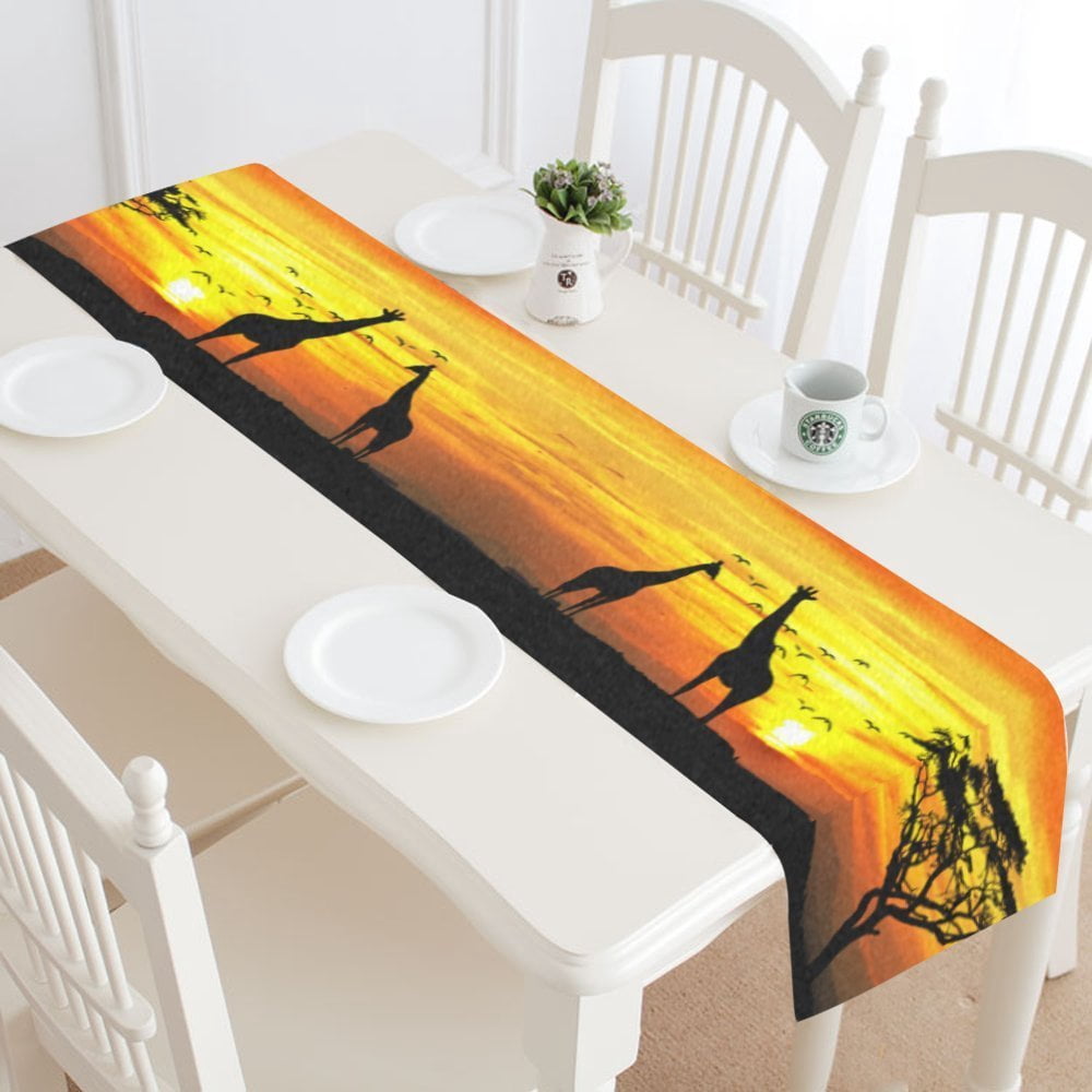 MYPOP Giraffe Sunset Landscape Table Runner Home Decor 14x72 Inch ...