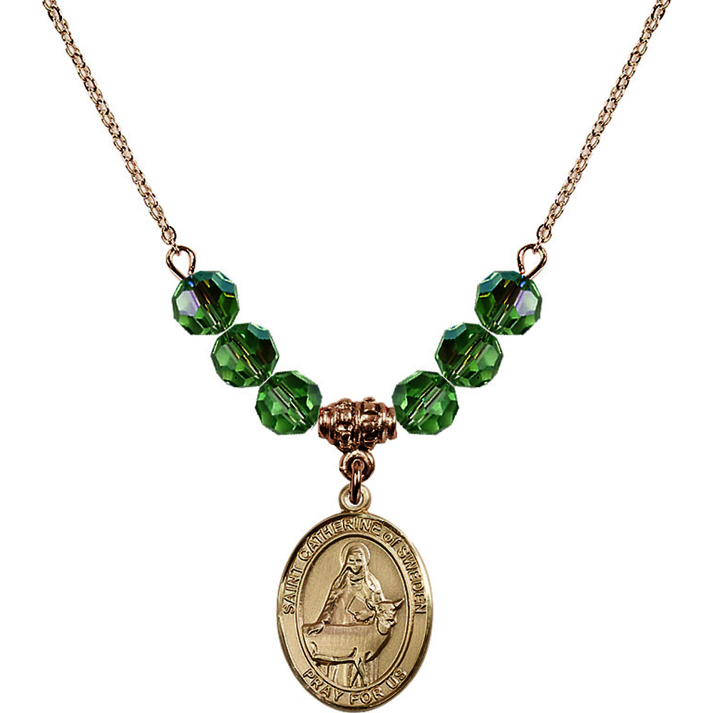 18-Inch Hamilton Gold Plated Necklace with 6mm Green August Birth Month ...