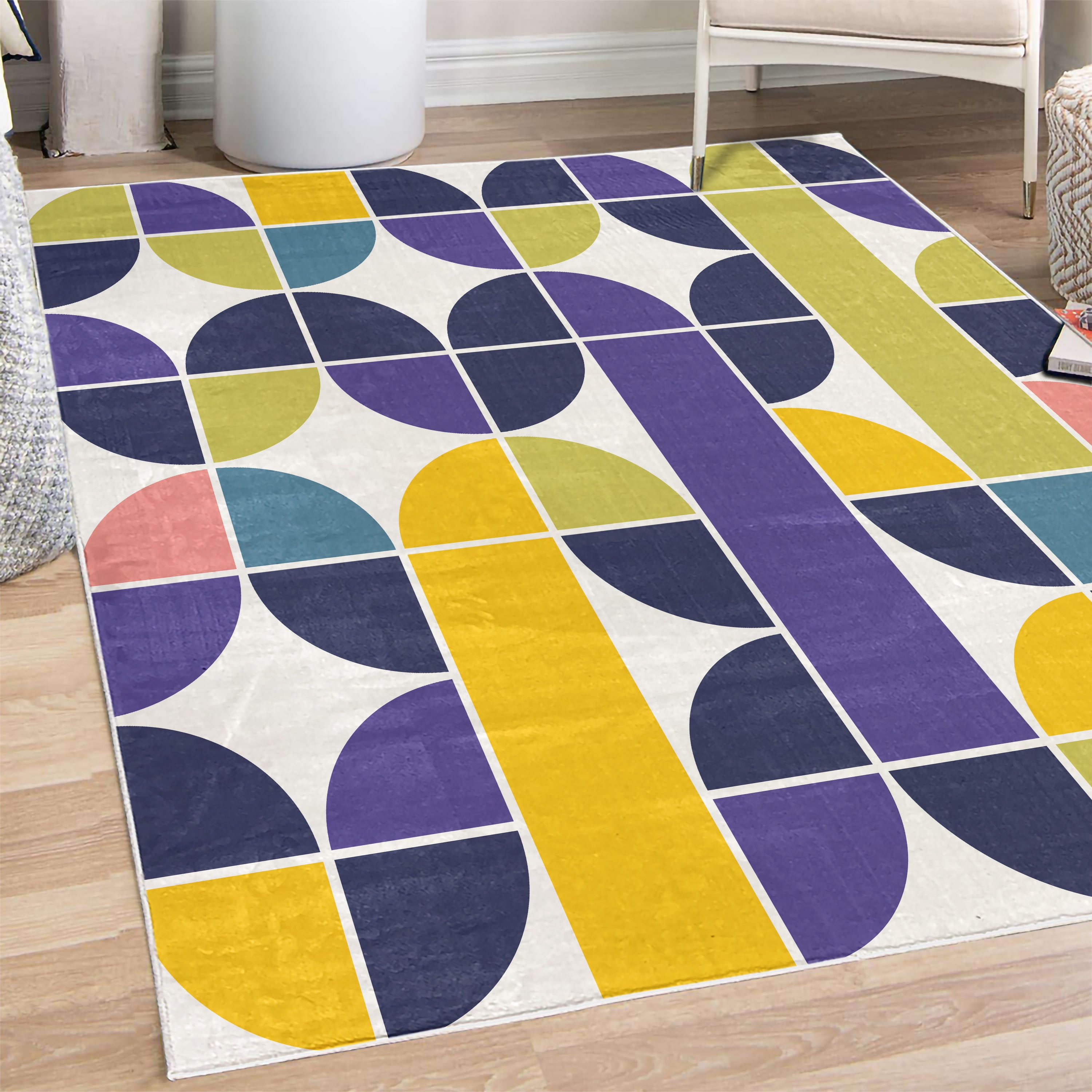 Retro Decorative Rug, Pop Art Funky Unusual Geometric Forms Mosaic ...