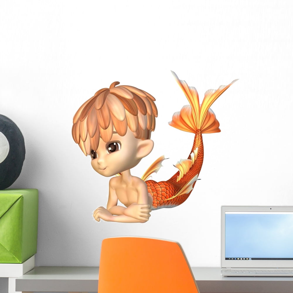 Cute Toon Goldfish Merman Wall Mural by Wallmonkeys Peel and Stick ...