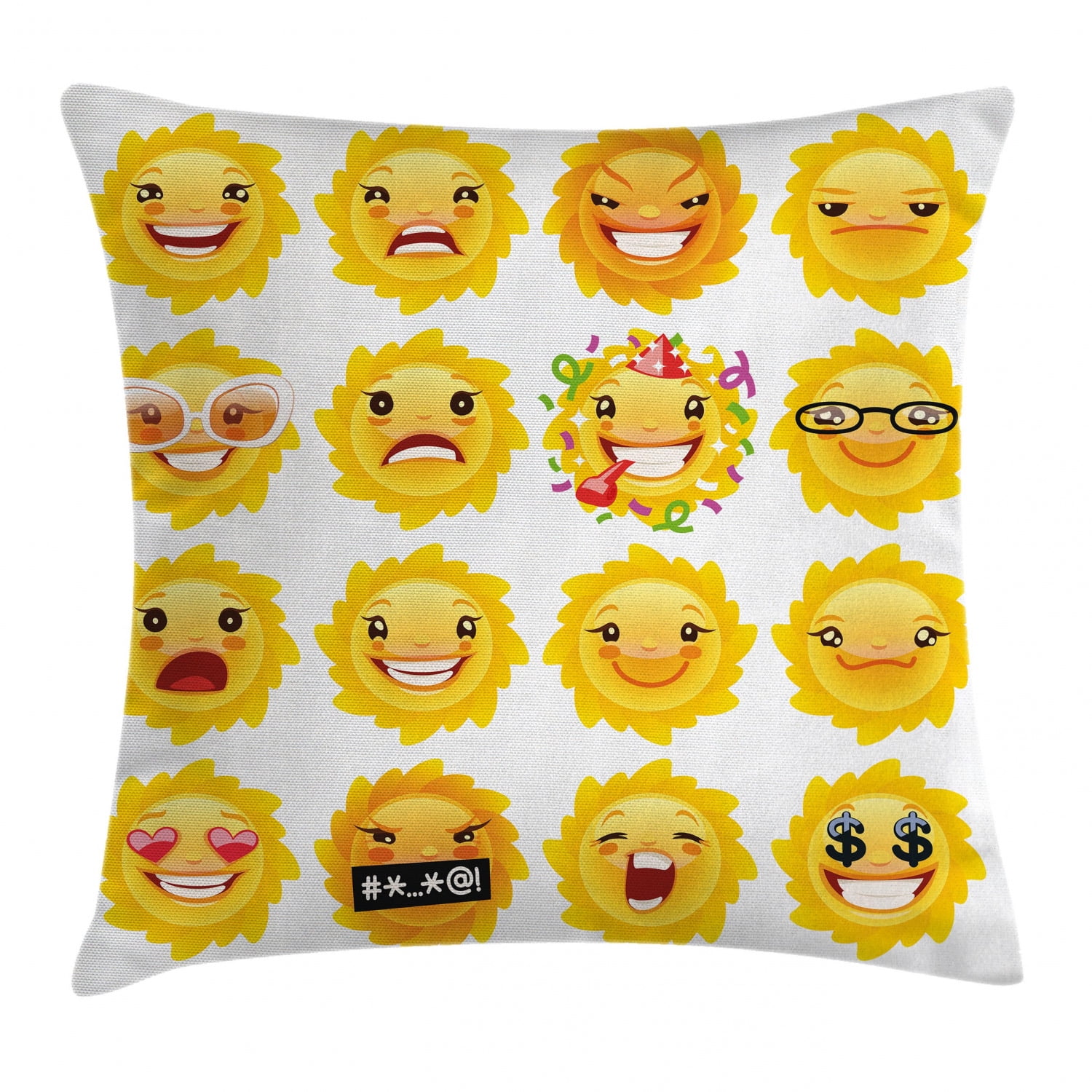 Emoji Throw Pillow Cushion Cover, Smiley Surprised Sad Hot Happy ...