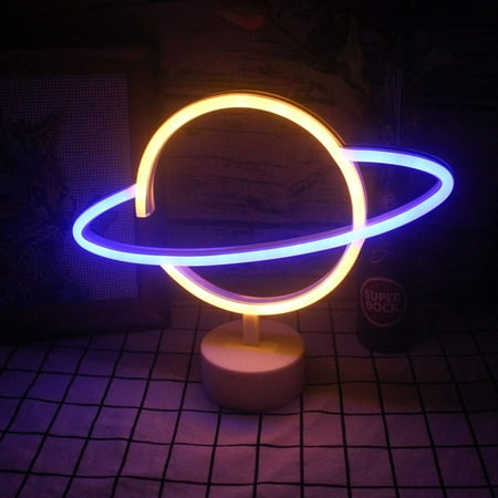Blue Warm Planet Neon Lights with Base Led Neon Signs Planet Light ...