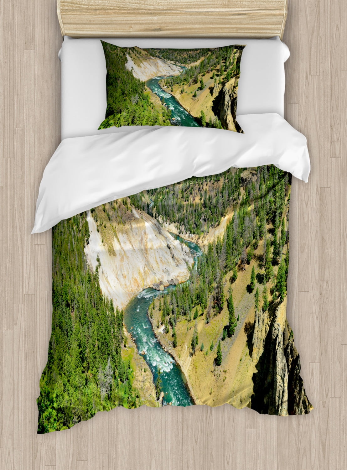 Wyoming Duvet Cover Set Twin Size, Calcite Springs Trees Panorama in ...
