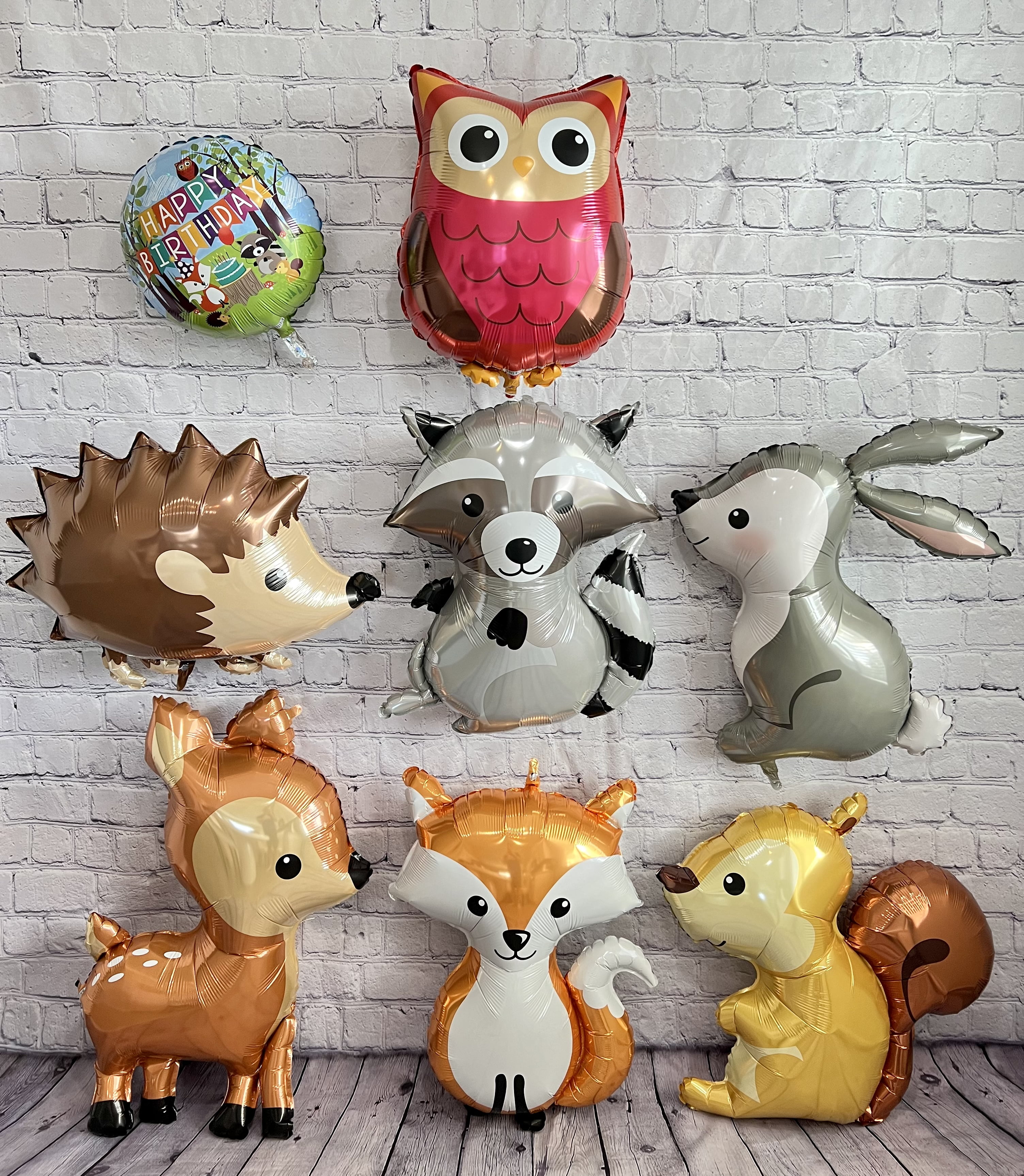Woodland Animal Balloons - Happy Birthday Foil Party Balloons - Set of ...