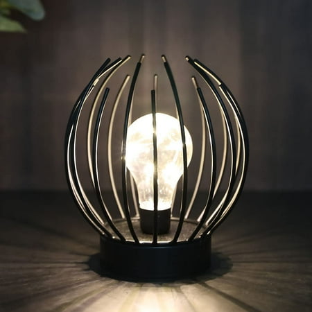 Metal Cage Table Lamp Cordless Battery Operated Lamp with Edison Style ...