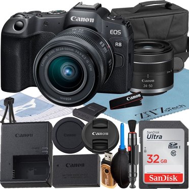 Canon EOS R8 Mirrorless Camera with RF 24-50mm & EF 75-300mm Lens ...