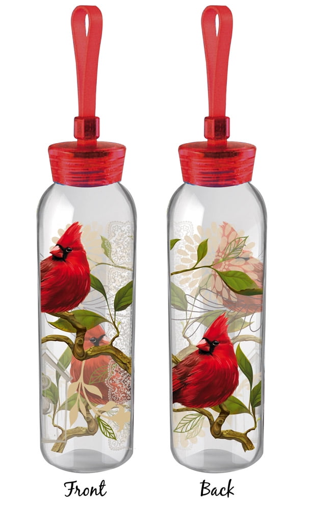 Cypress Home Cardinals Double Sided Decal Glass Water Bottle, 18 ounces ...