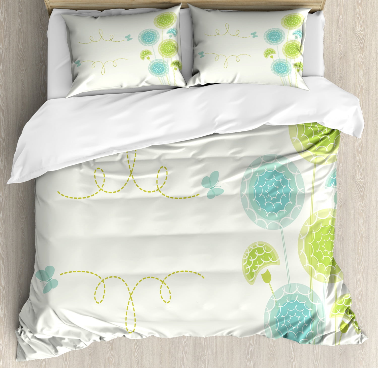 Dandelion Duvet Cover Set King Size, Hand Drawn Bedding Plants with ...