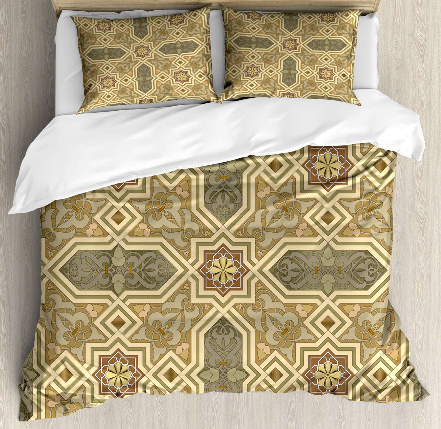 Ethnic Duvet Cover Set King Size, Oriental Composition with Middle ...
